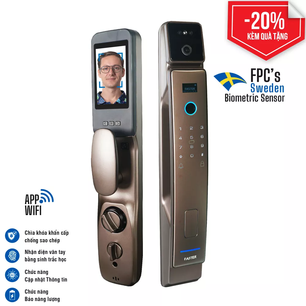 Khóa cửa thông minh Face ID Faster FS008FD3D-BS chính hãng